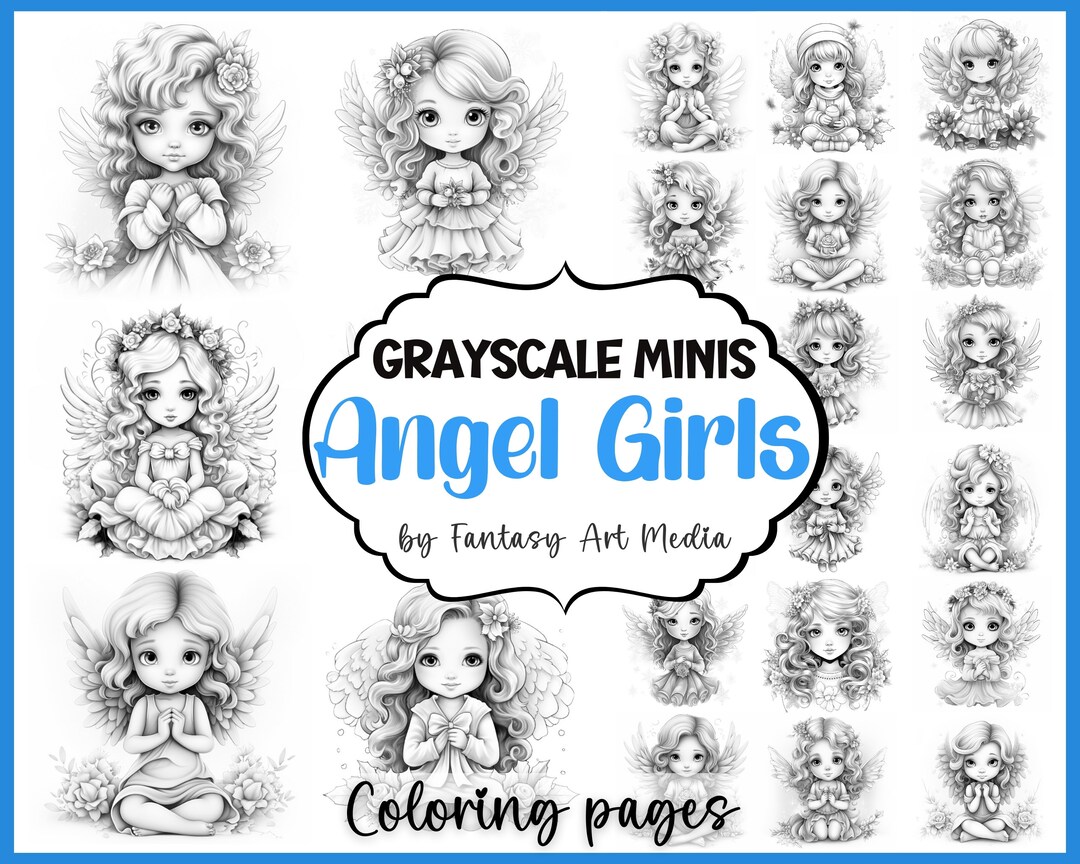 Páginas para colorear Minis Angel Girls en escala de grises, libro para ...