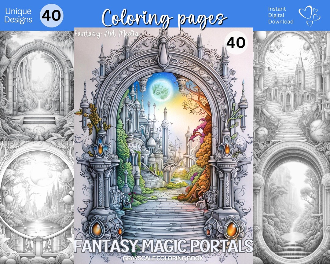 Fantasy Magic Portals Coloring Pages| Printable Adult Space Fairytale ...