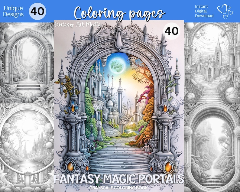 Fantasy Magic Portals Coloring Pages| Printable Adult Space Fairytale ...