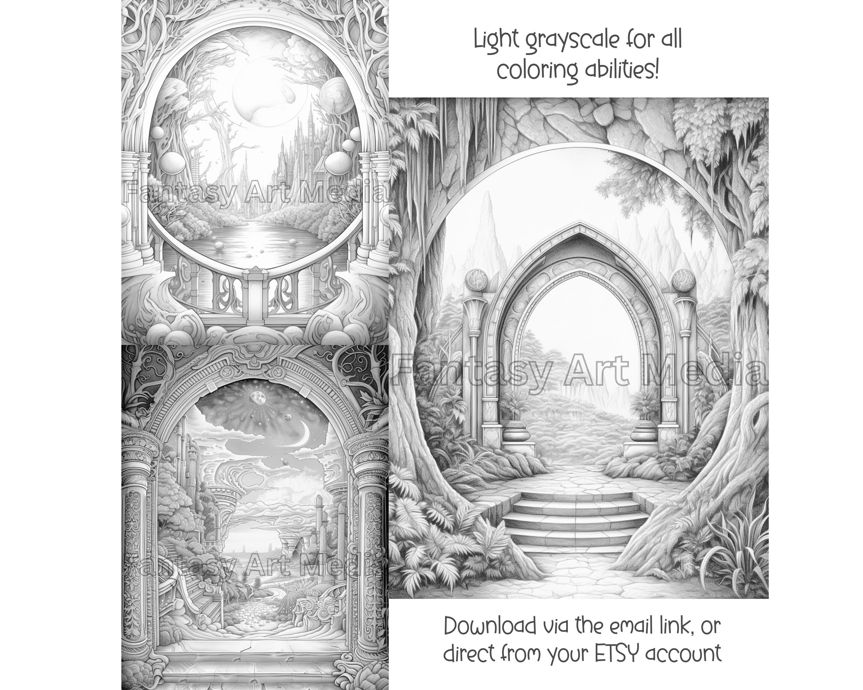Fantasy Magic Portals Coloring Pages| Printable Adult Space Fairytale ...