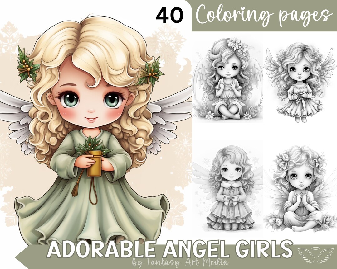 Adorable Angel Girls Coloring Pages | 40 Printable Adult Cute Women ...
