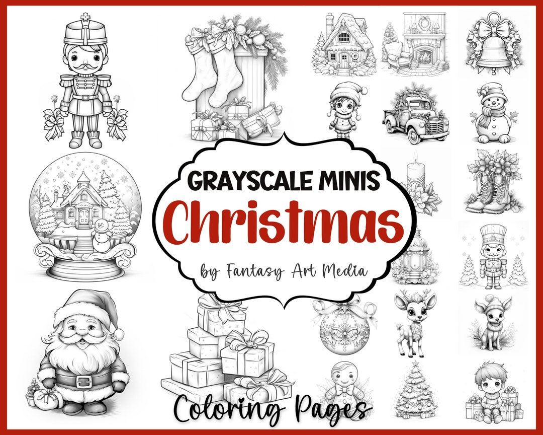 Grayscale Minis "christmas" Coloring Pages, Printable Adult Small ...