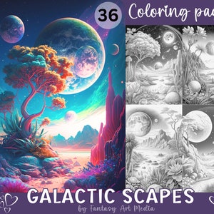 36 Galactic Scapes Coloring Pages | Printable Adult Grayscale Fantasy ...