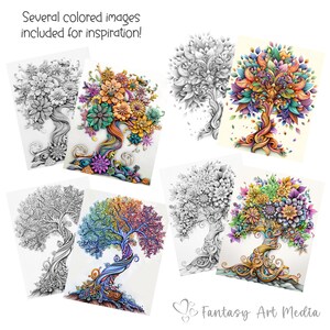 Trees of Fancy Coloring Pages, 38 Printable Adult Grayscale Fantasy ...