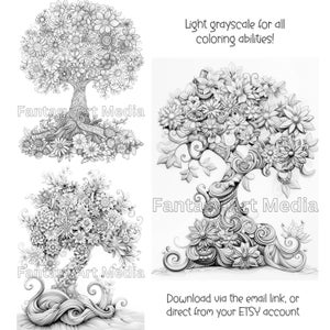 Trees of Fancy Coloring Pages, 38 Printable Adult Grayscale Fantasy ...