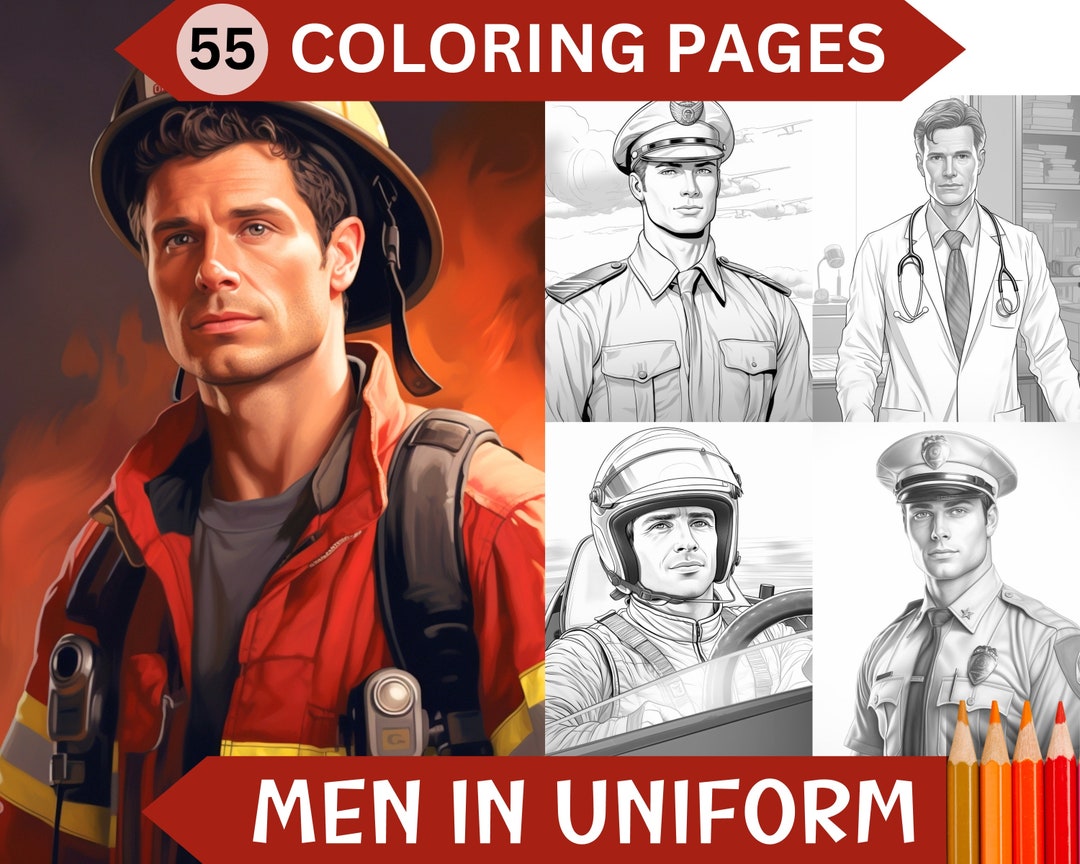 Men in Uniform Coloring Pages: Grayscale Printable Book (PDF/JPG) - Etsy
