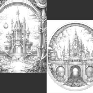 Magic Portal Castles Coloring Pages: Grayscale Fantasy Art (PDF/JPG) - Etsy