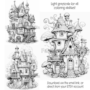 Cool Crazy Houses Coloring Book, Printable Adult Grayscale Townhouse ...