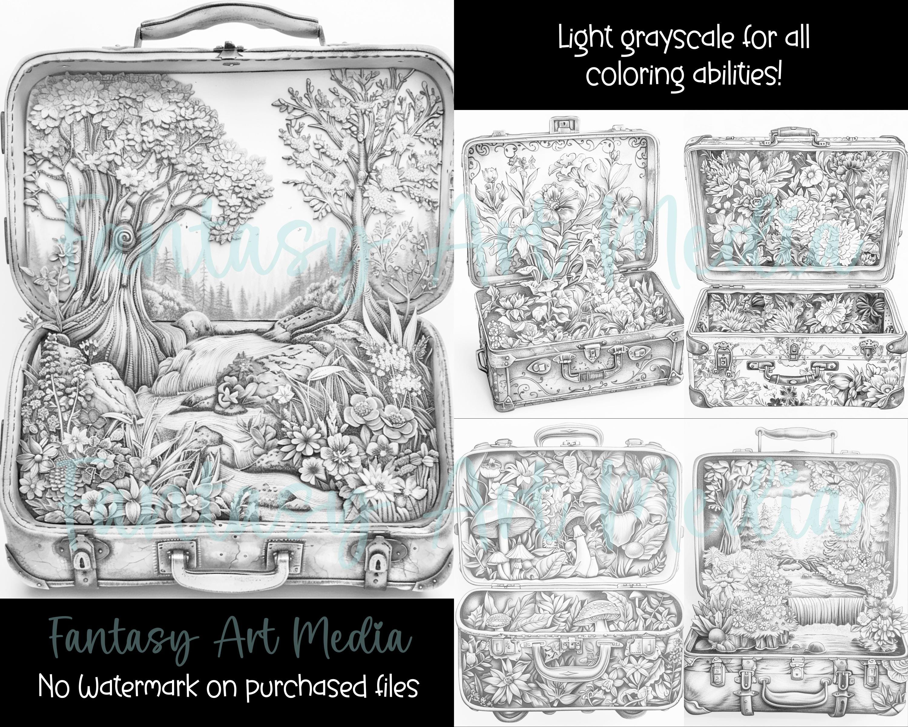 Enchanted Floral Cases Coloring Pages, Printable Grayscale Adult ...