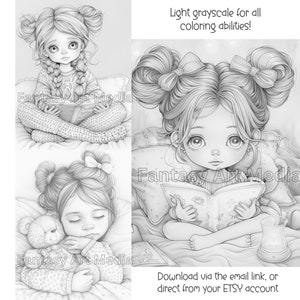 Sleepytime Girls Grayscale Coloring Pages, Fantasy Pyjamas Pjs Sleepy ...
