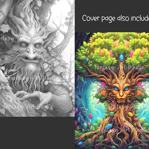 40 Fantasy Tree Creatures Coloring Pages | Printable Adult Grayscale ...