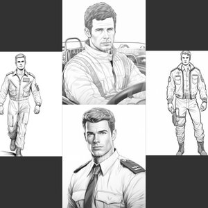 55 Men in Uniform Grayscale Coloring Pages | Printable Handsome Guys ...