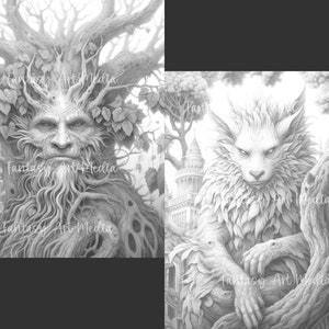 40 Fantasy Tree Creatures Coloring Pages | Printable Adult Grayscale ...