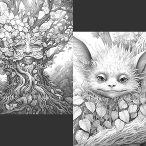40 Fantasy Tree Creatures Coloring Pages | Printable Adult Grayscale ...