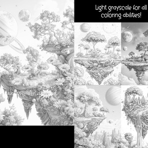 Floating Islands Coloring Pages, Printable Adult Grayscale Fantasy ...