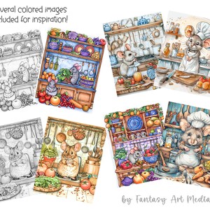 Mice in the Kitchen Grayscale Coloring Pages, Adults & Children ...