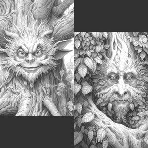 40 Fantasy Tree Creatures Coloring Pages | Printable Adult Grayscale ...