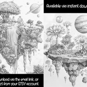 Floating Islands Coloring Pages, Printable Adult Grayscale Fantasy ...