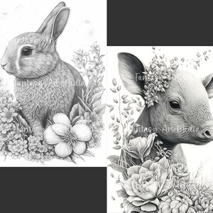 30 Baby Animals (on White) Grayscale Coloring Pages | Printable Adult ...