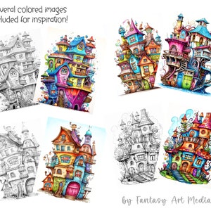 Townhouse Whimsy Coloring Book, Printable Adult Grayscale Whimsical Fun ...
