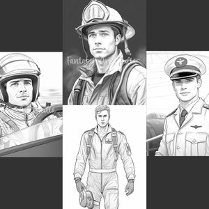 55 Men in Uniform Grayscale Coloring Pages | Printable Handsome Guys ...