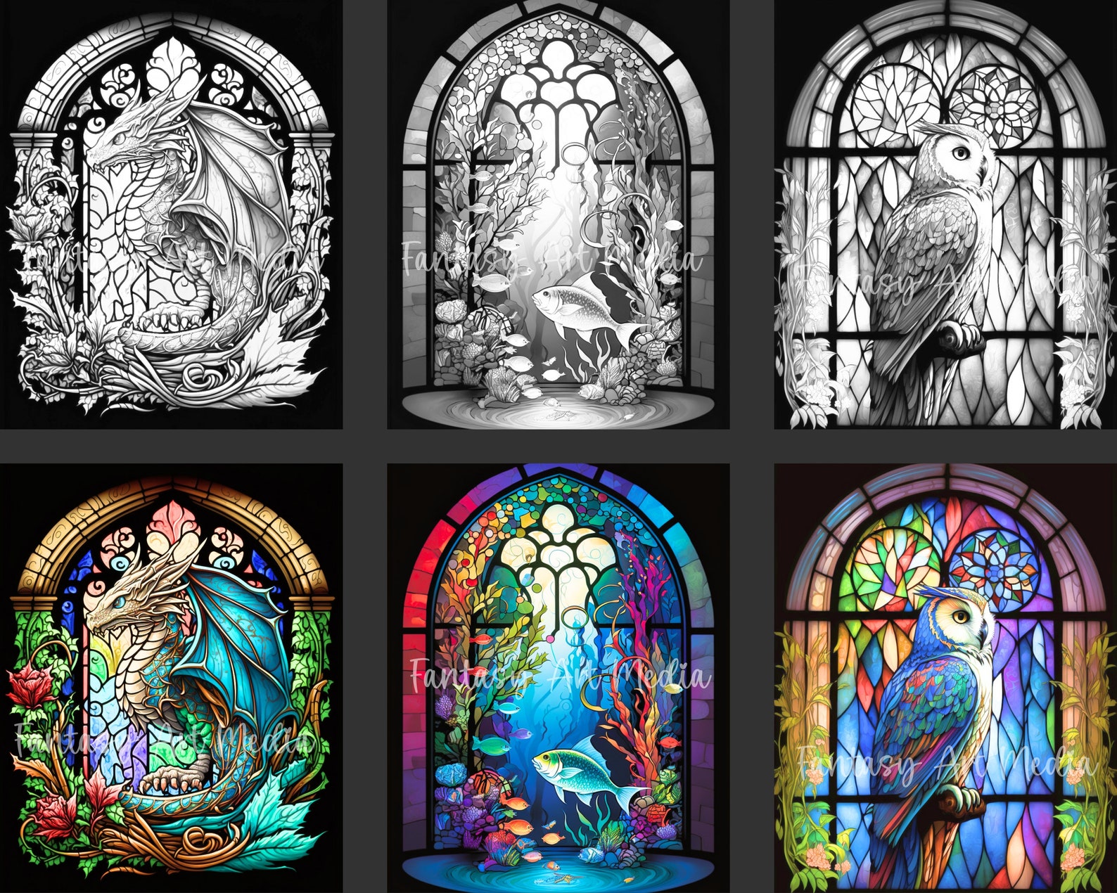 25 Animals Stained Glass Windows Coloring Pages Printable - Etsy