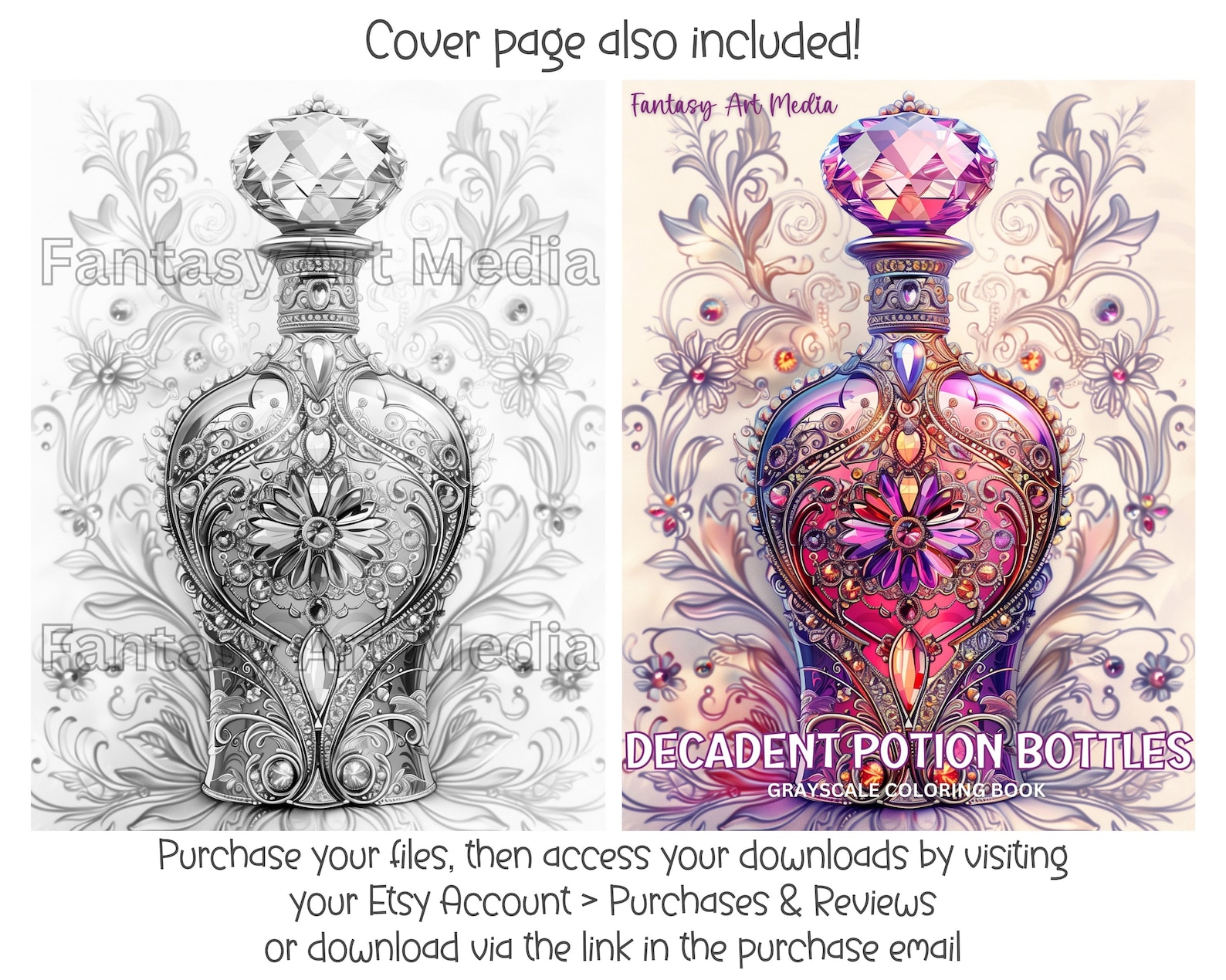 Decadent Potion Bottles Grayscale Coloring Pages, Printable Adult ...