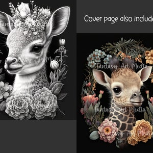 30 Baby Animals on Black Grayscale Coloring Pages | Printable Adult ...