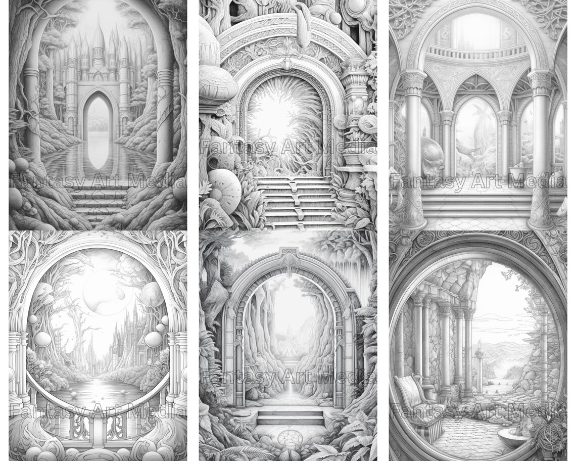 Fantasy Magic Portals Coloring Pages| Printable Adult Space Fairytale ...