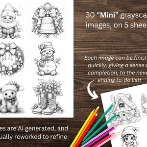Grayscale Minis "christmas" Coloring Pages, Printable Adult Small ...