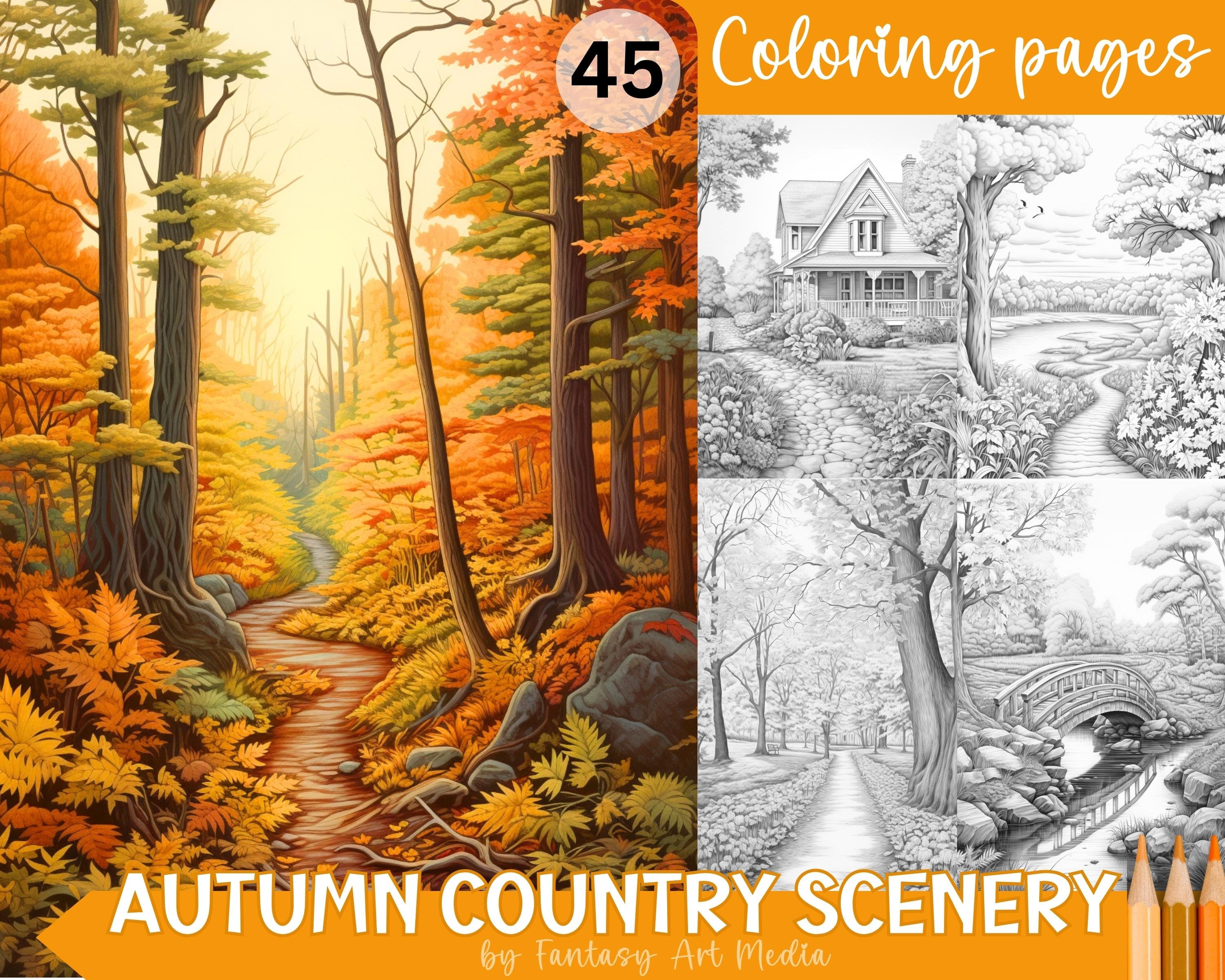 Autumn Scenery Coloring Pages 45 Fall Nature Scenes Printable Pdf