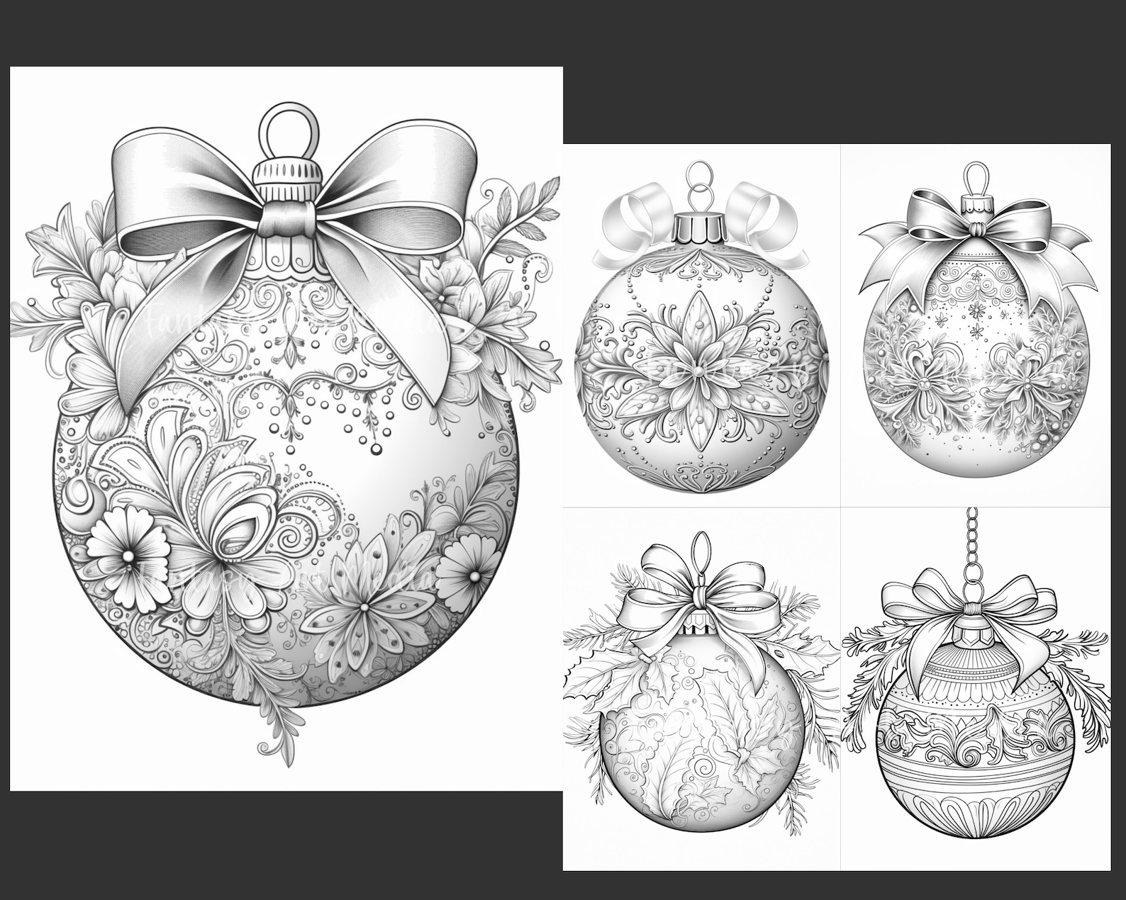Christmas Baubles Coloring Pages: 60 Grayscale Designs (printable PDF ...