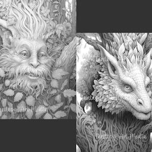 40 Fantasy Tree Creatures Coloring Pages | Printable Adult Grayscale ...