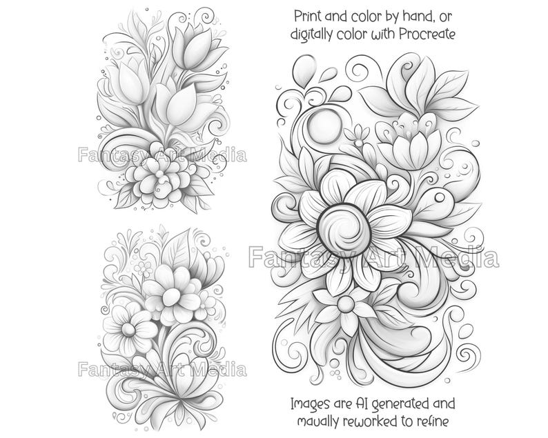 Grayscale Coloring Page Book Sheet Printable Pdf File Download Digital ...