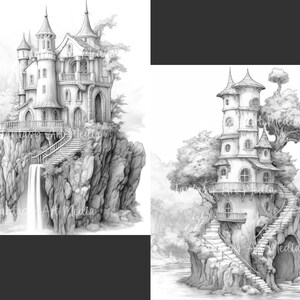 25 Ancient Stone Castles Coloring Pages | Printable Adult Grayscale ...