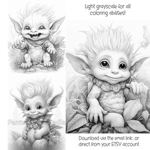 Cute Baby Trolls Grayscale Coloring Pages, Fantasy Creatures Adult ...
