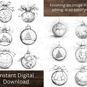 Grayscale Minis "christmas Baubles" Coloring Pages, Adult Small Advent ...