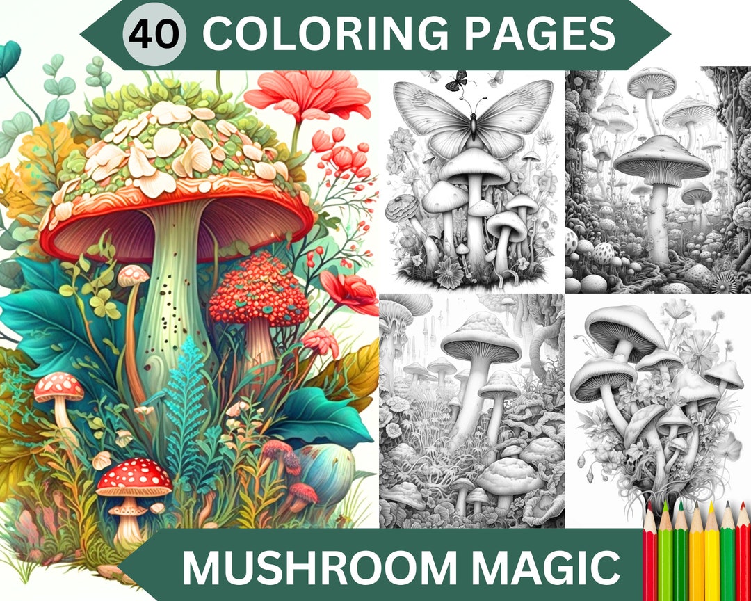 40 Mushroom Magic Coloring Pages | Printable Adult Grayscale Coloring ...