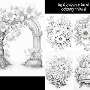 Spring Flowers Coloring Pages | Adult Grayscale Seasonal Floral ...