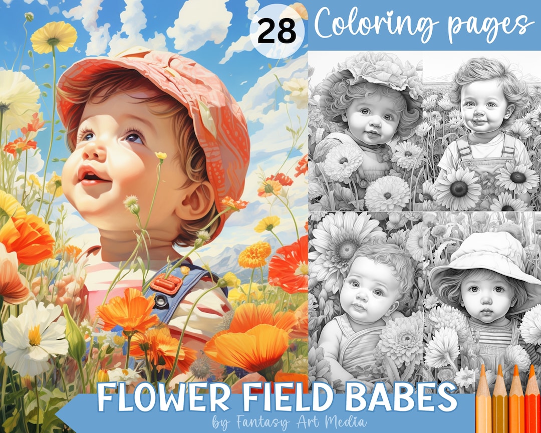 28 Flower Field Babes Coloring Pages, Printable Adult Grayscale Spring ...