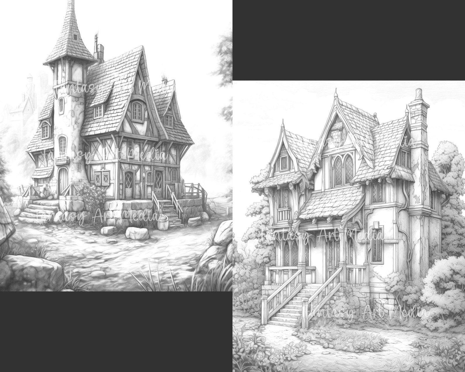 Bavarian Cottage Coloring Pages: Medieval German Houses (printable PDF ...