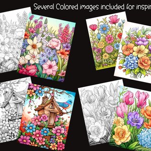 Spring Flowers Coloring Pages | Adult Grayscale Seasonal Floral ...