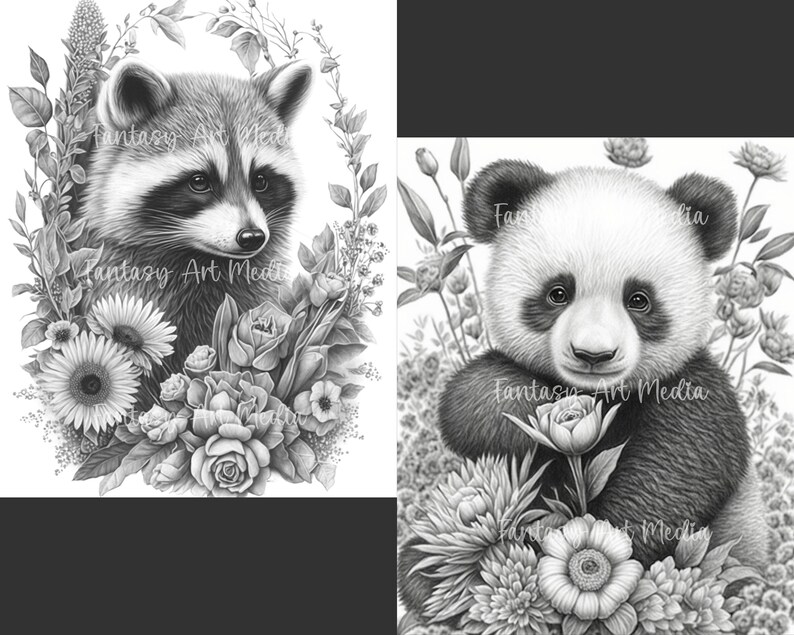 30 Baby Animals on White Grayscale Coloring Pages - Etsy