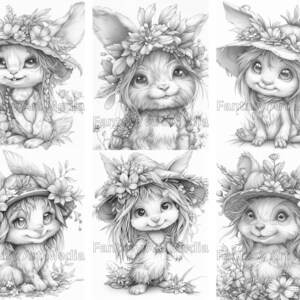 Boho Fantasy Animals Grayscale Cute Coloring Pages - Fun Floral ...