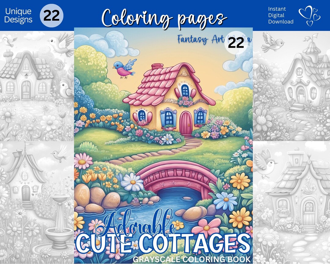 Grayscale Coloring Pages Adorable Cute Cottages Quirky Printable ...