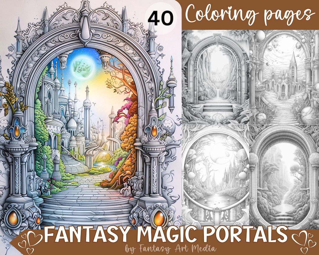 Fantasy Magic Portals Coloring Pages| Printable Adult Space Fairytale ...