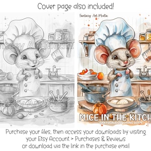 Mice in the Kitchen Grayscale Coloring Pages, Adults & Children ...