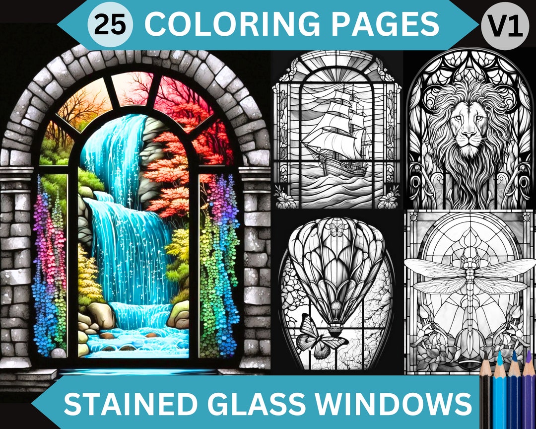 25 Stained Glass Windows Coloring Pages Volume 1 | Printable Adult ...