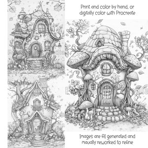 Fall Fairy Houses Coloring Pages | Cute Printable Adult Grayscale ...