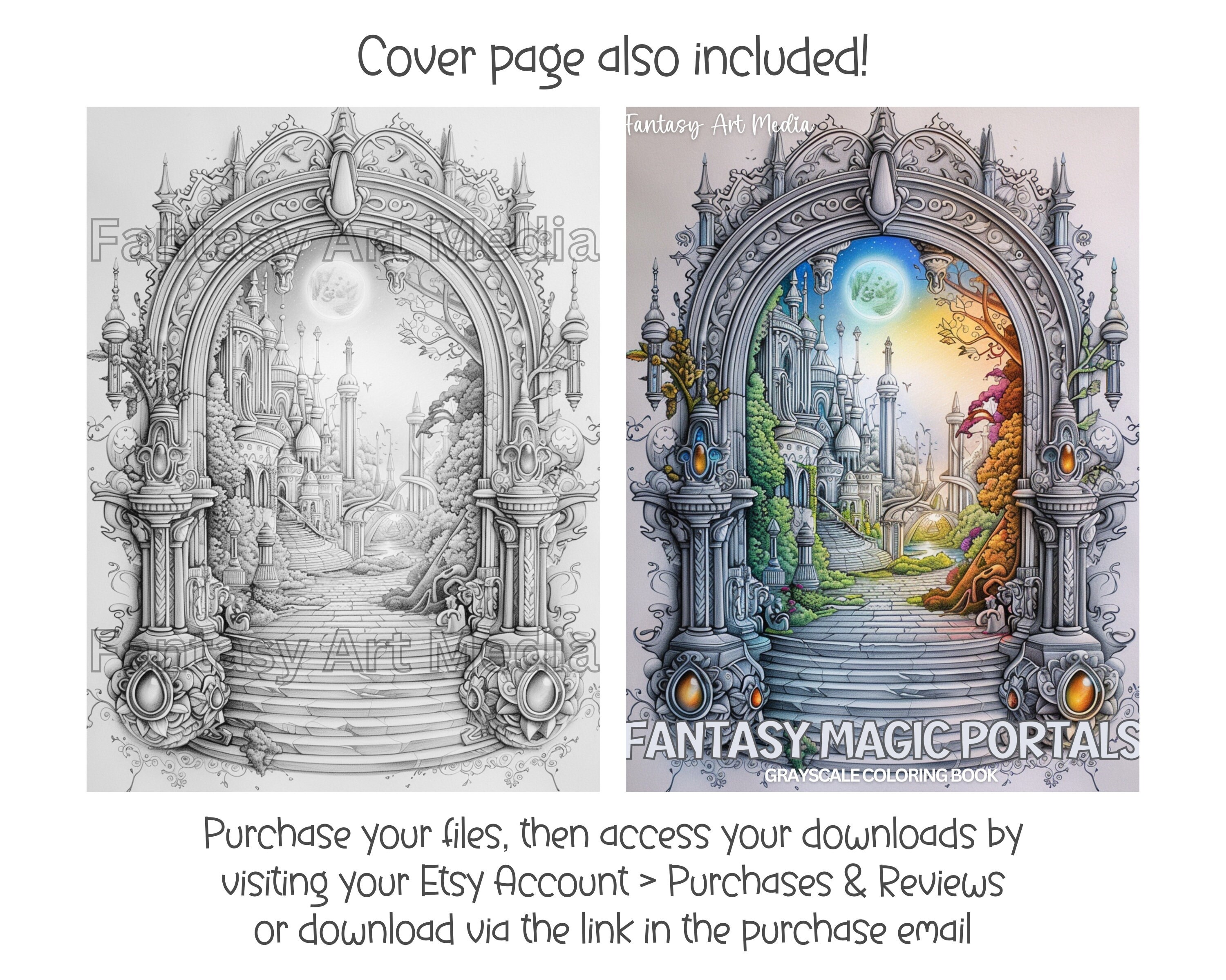 Fantasy Magic Portals Coloring Pages| Printable Adult Space Fairytale ...